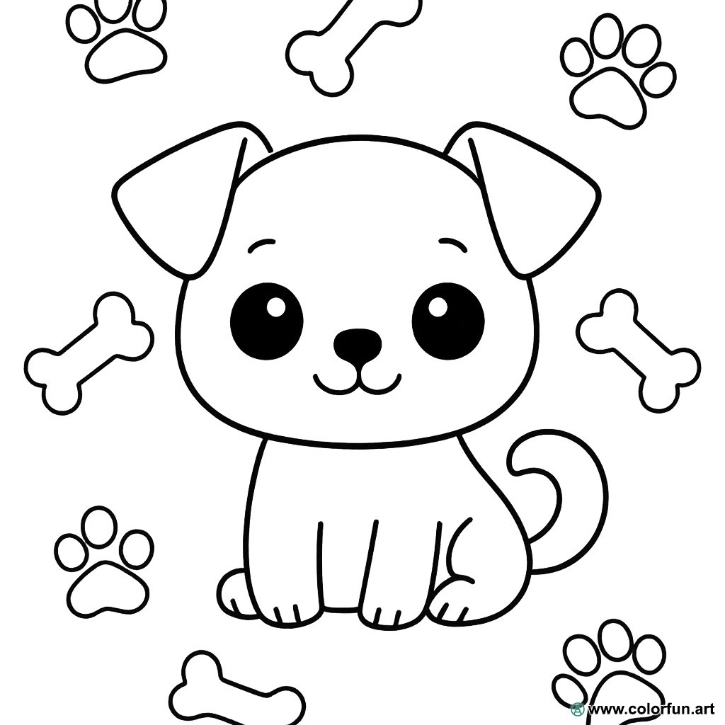 Coloriage d'un chiot kawaii à Télécharger ou à Imprimer gratuitement