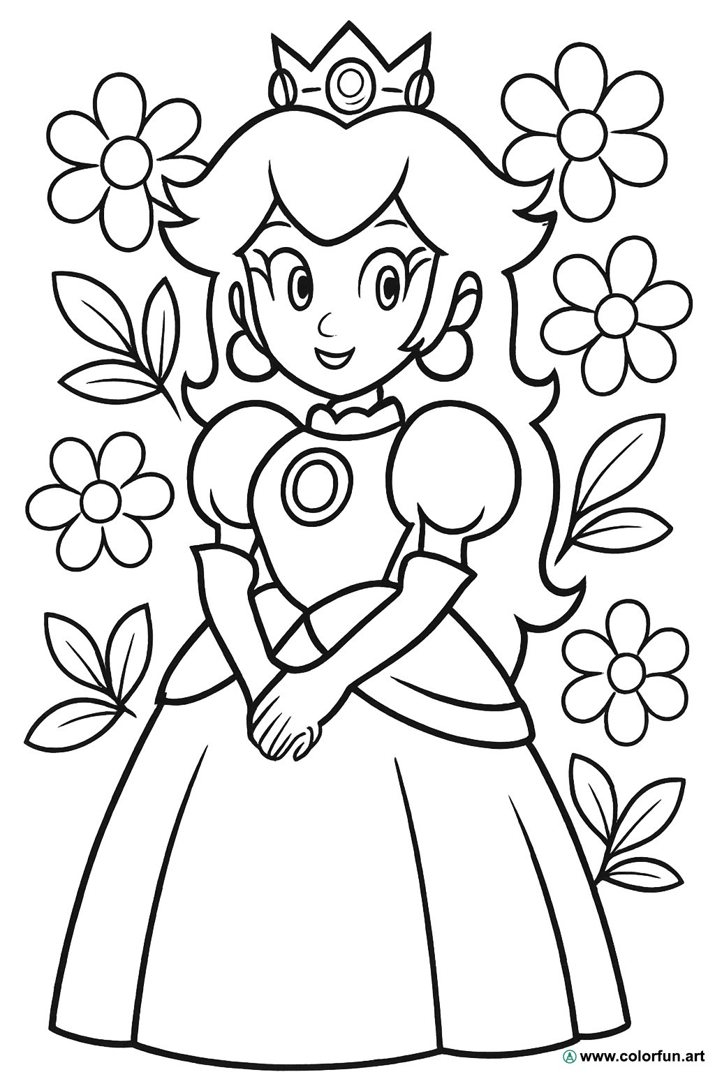 Coloriage de la princesse Peach avec des fleurs à Télécharger ou à ...