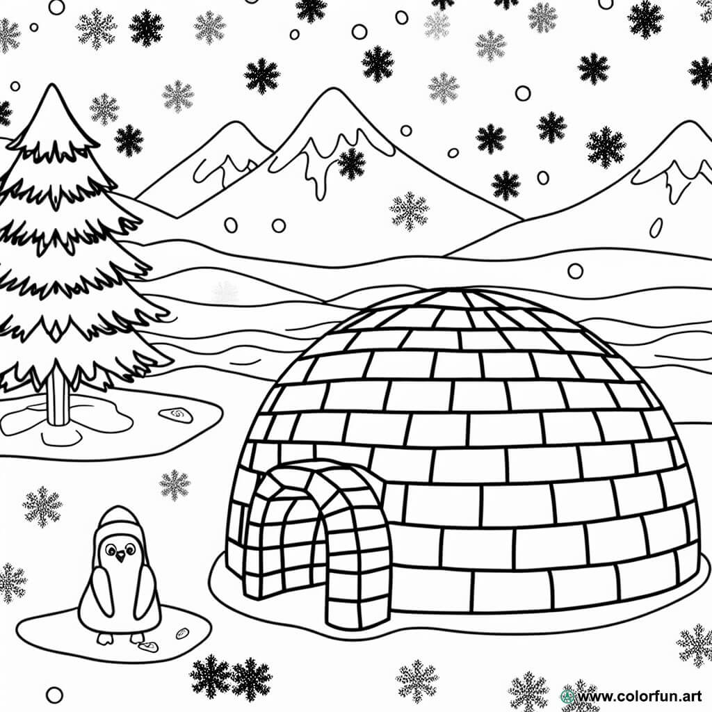 Coloriage d'igloo arctique à Télécharger ou à Imprimer gratuitement