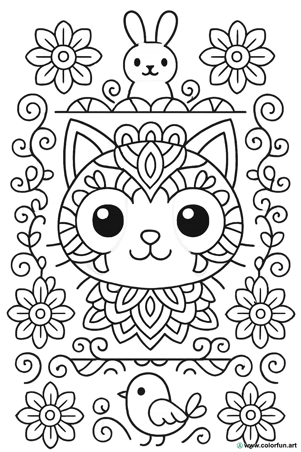 Coloriage de mandalas d'animaux mignons et colorés à Télécharger ou à ...