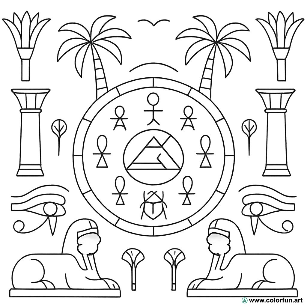 Coloriage d'Égypte en mandala à Télécharger ou à Imprimer gratuitement