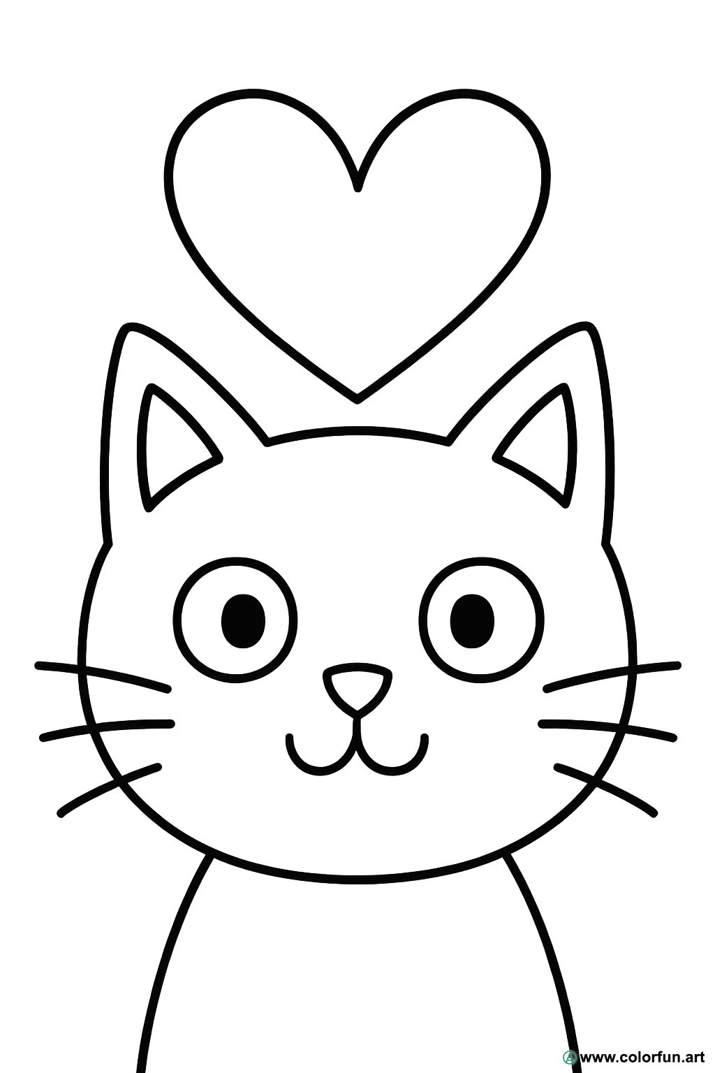 Coloriage d'une tête de chat avec un cœur à Télécharger ou à Imprimer ...