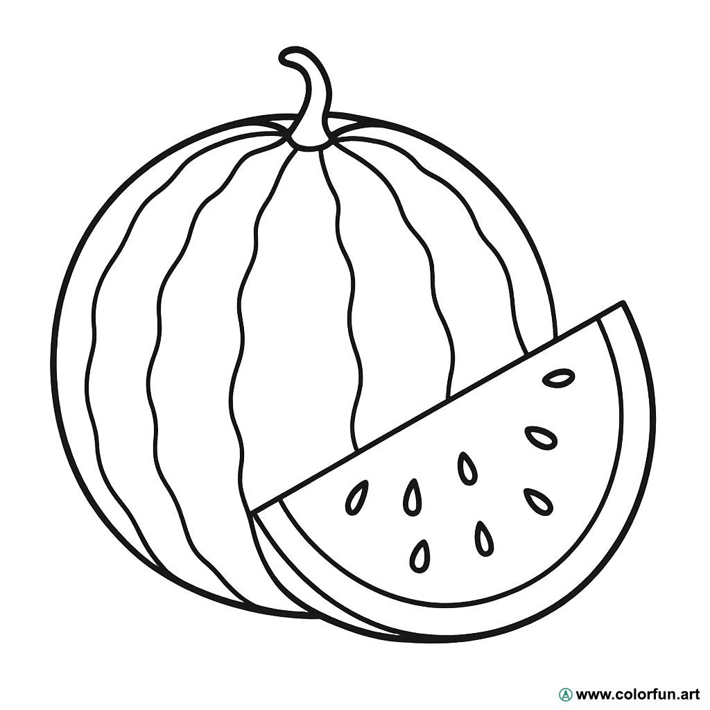 Coloriage d'une pastèque estivale à Télécharger ou à Imprimer gratuitement