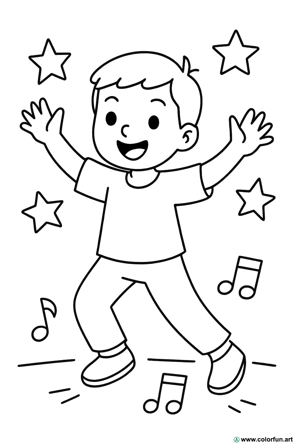 Coloriage d'un garçon dansant à Télécharger ou à Imprimer gratuitement