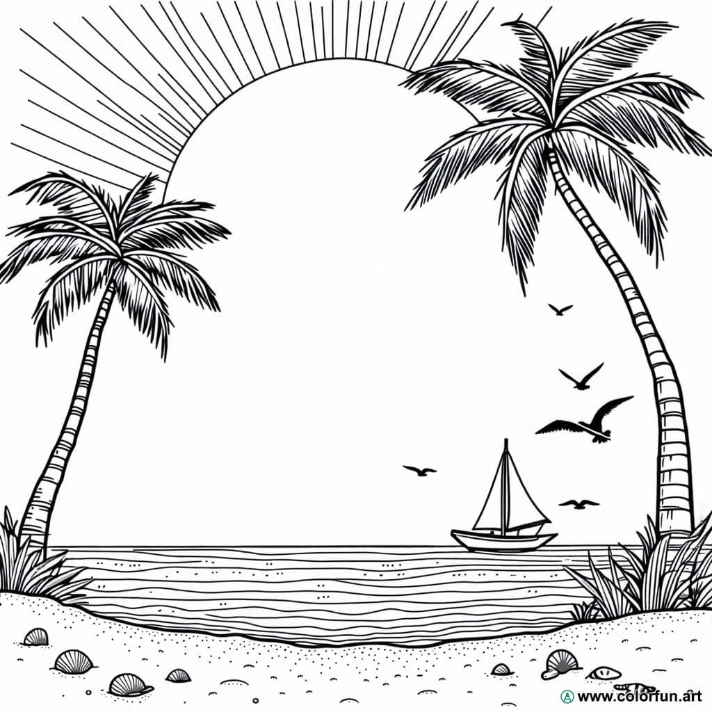 Coloriage Coucher De Soleil