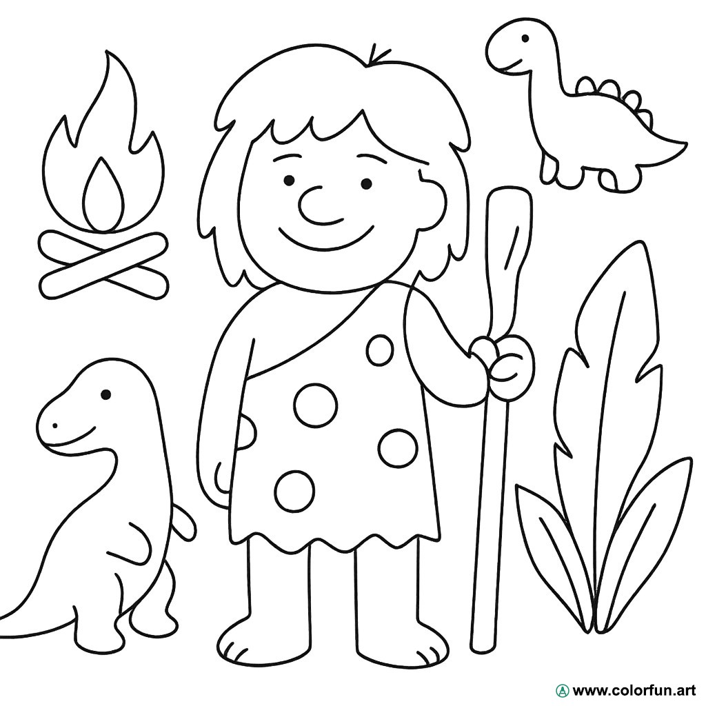Coloriage de l'homme des cavernes à Télécharger ou à Imprimer gratuitement