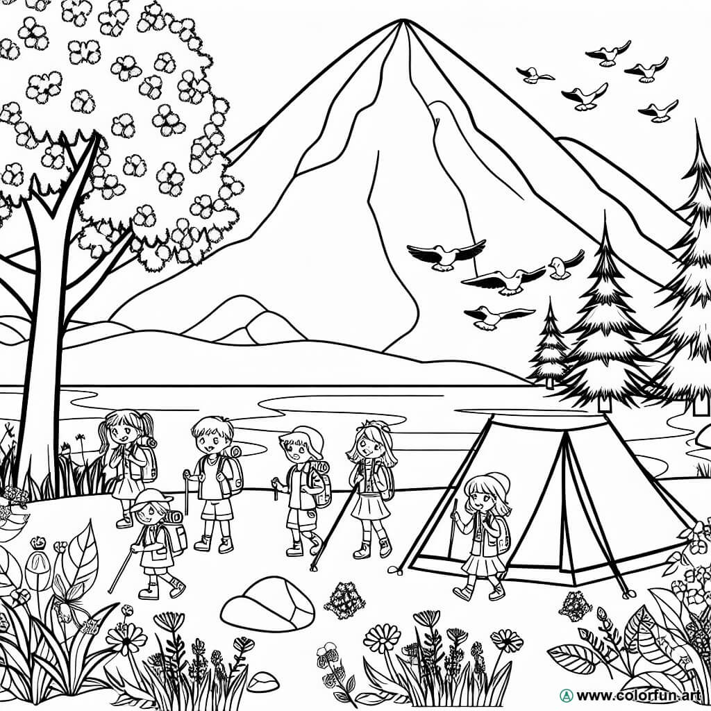 Coloriage en camping au cœur de la nature à Télécharger ou à Imprimer ...