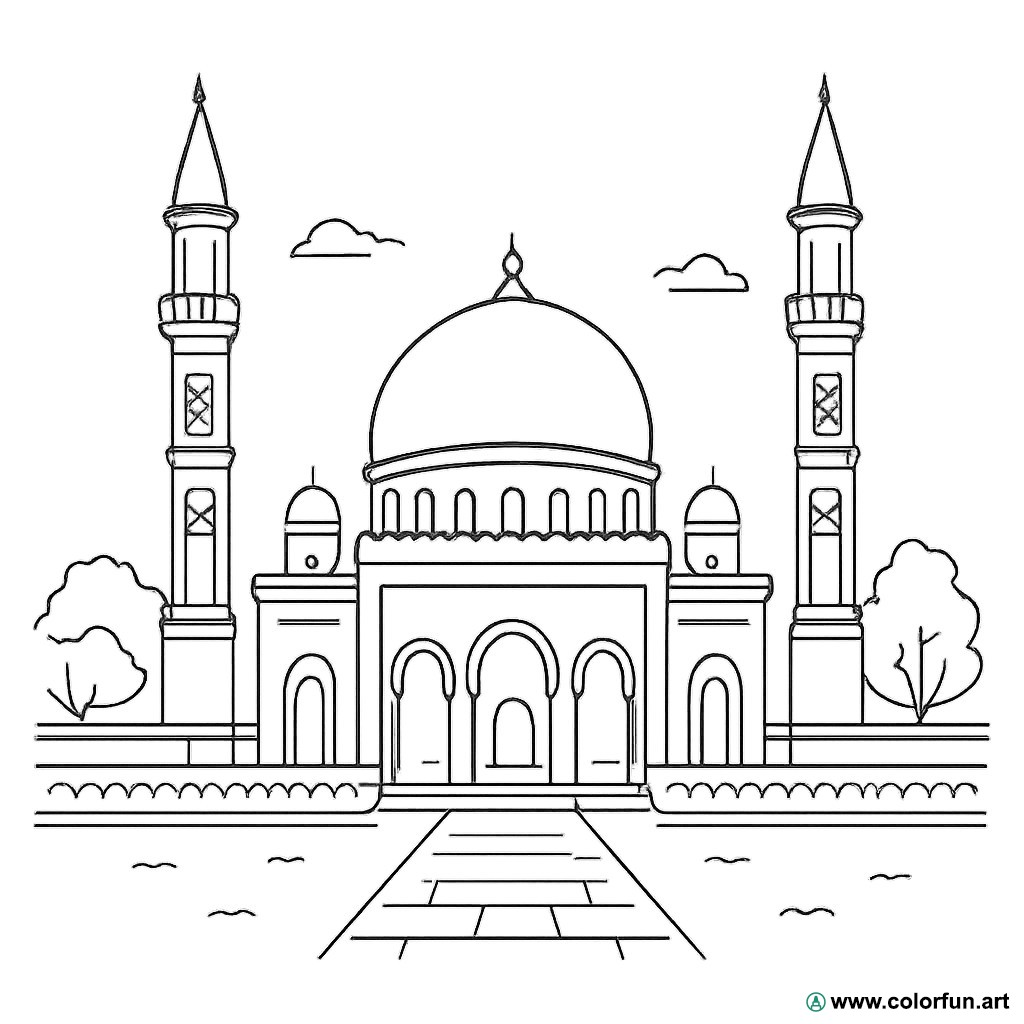 Coloriage d'une mosquée islamique à Télécharger ou à Imprimer gratuitement