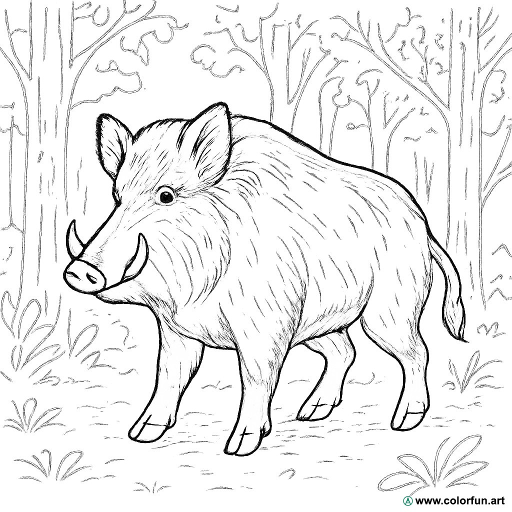 Coloriage d'un sanglier dans la forêt à Télécharger ou à Imprimer ...