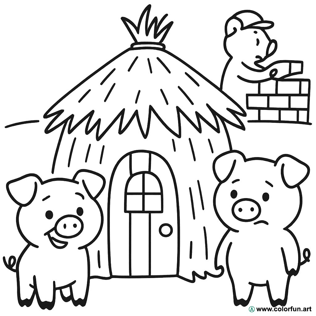 Coloriage des 3 petits cochons à Télécharger ou à Imprimer gratuitement
