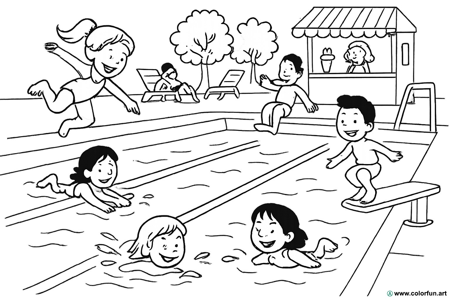Coloriage en plein air à la piscine à Télécharger ou à Imprimer ...