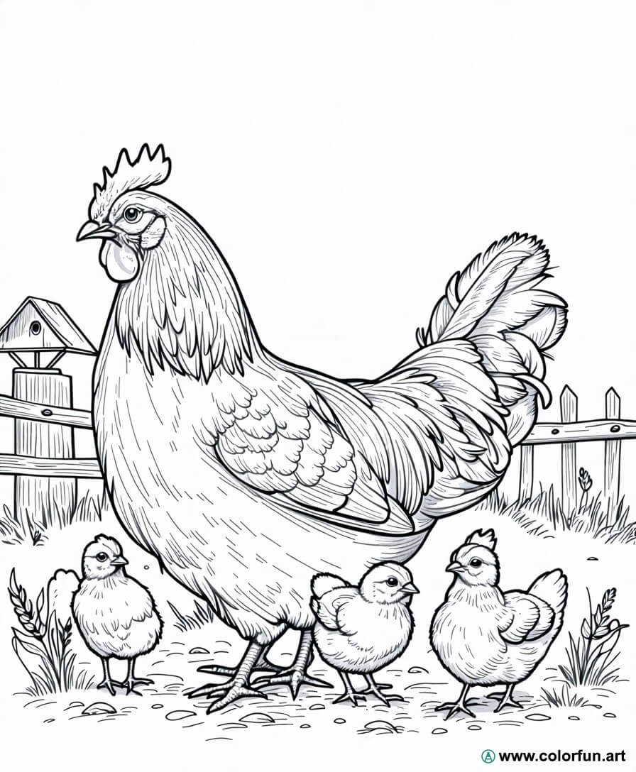 Coloriage de la poule rousse pour la maternelle à Télécharger ou à ...
