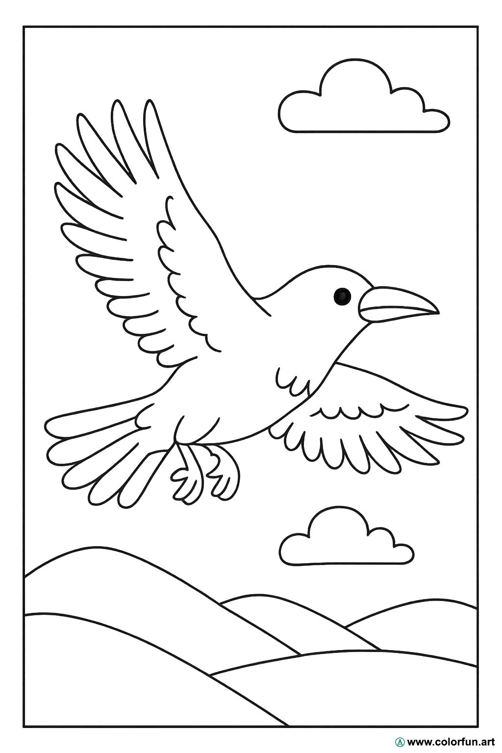 Coloriage du corbeau en vol à Télécharger ou à Imprimer gratuitement