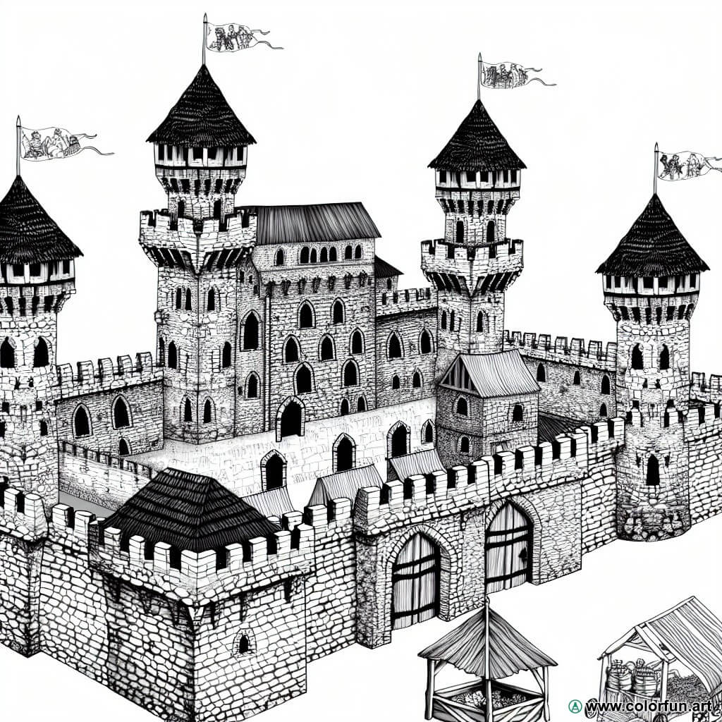 Coloriage d'un château fort du Moyen Âge à Télécharger ou à Imprimer ...