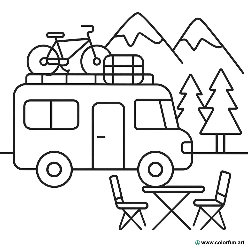 Coloriage d'un camping-car en montagne à Télécharger ou à Imprimer ...