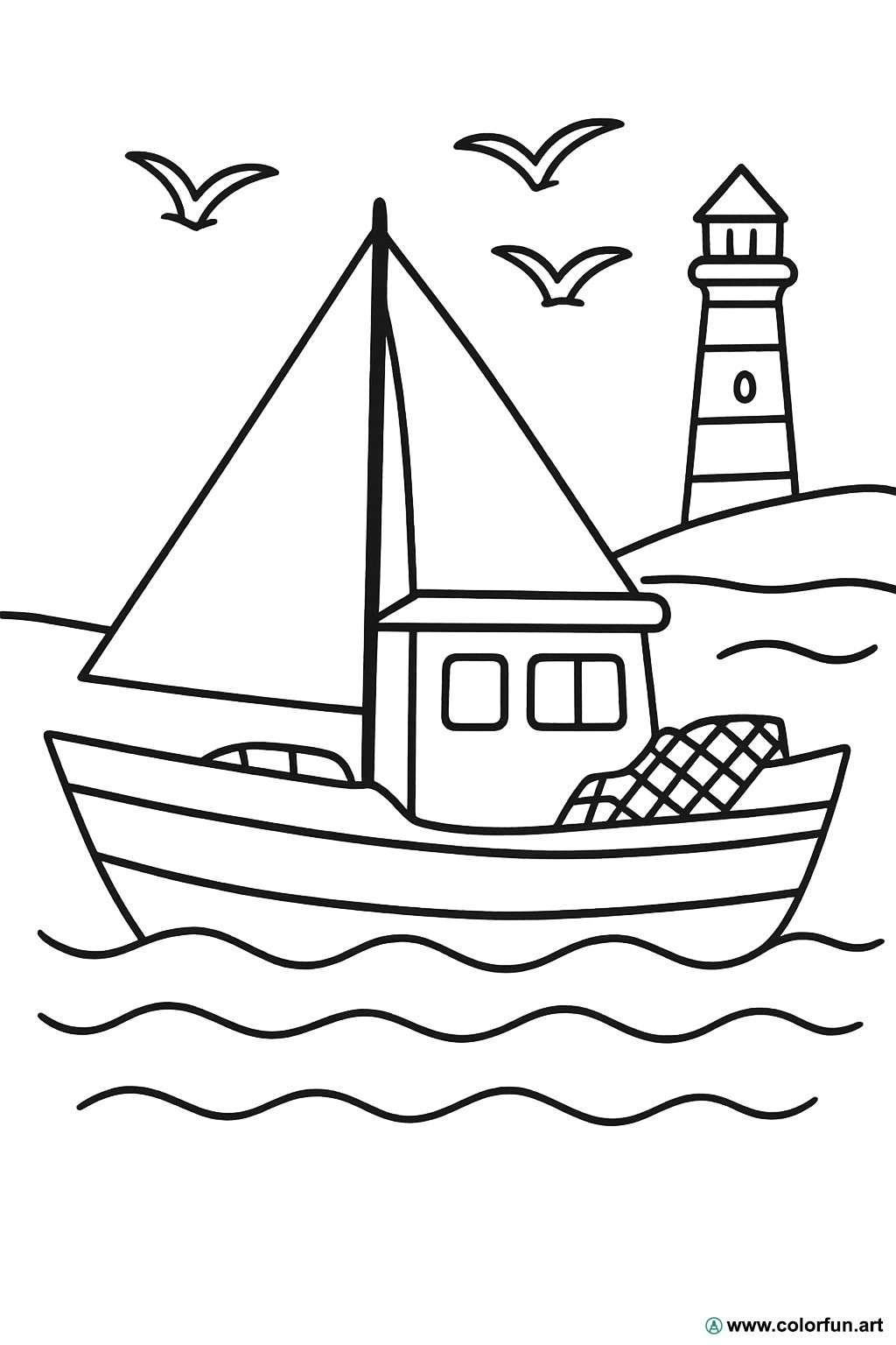 Coloriage d'un bateau de pêche à Télécharger ou à Imprimer gratuitement