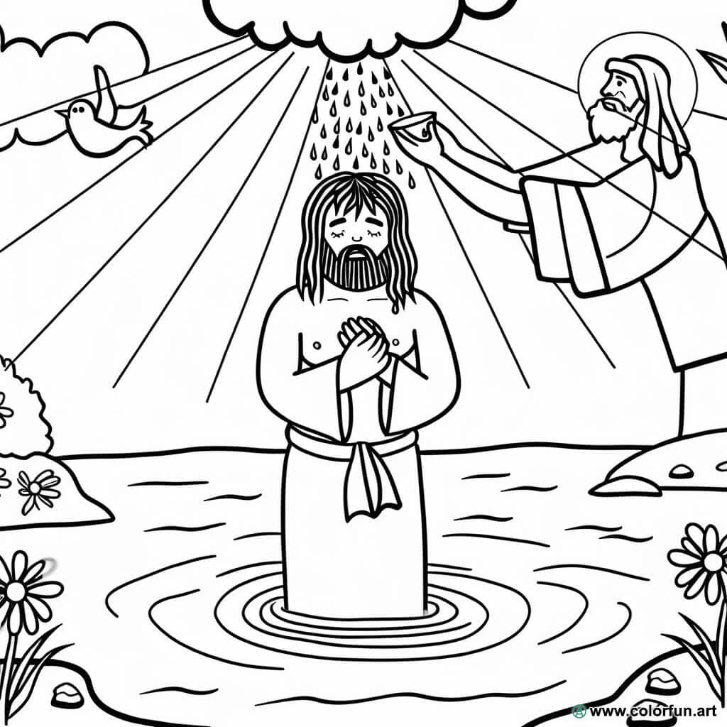 Coloriage du baptême de Jésus à Télécharger ou à Imprimer gratuitement