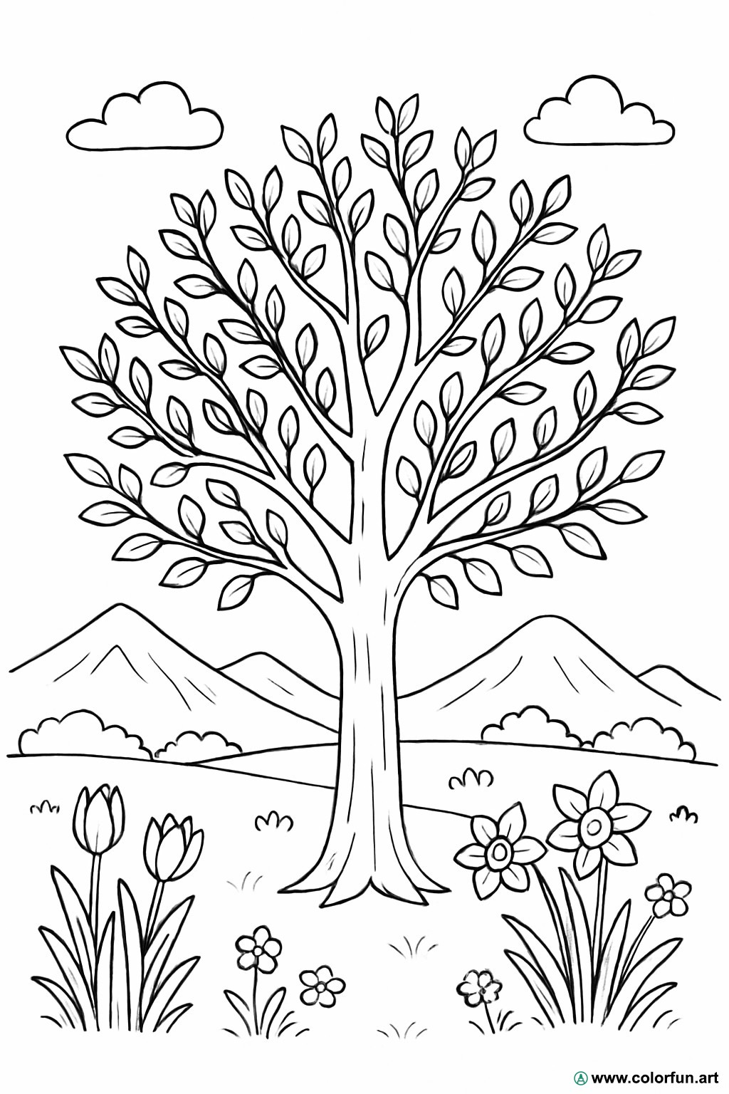 Coloriage de la nature au printemps à Télécharger ou à Imprimer ...