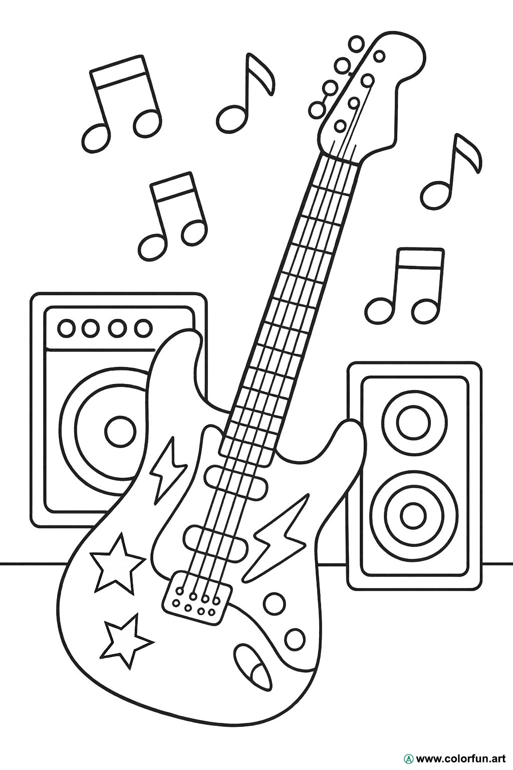 Coloriage d'une guitare électrique rock à Télécharger ou à Imprimer ...