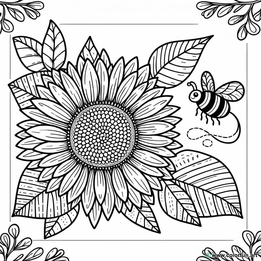 Coloriage d'une fleur de tournesol à Télécharger ou à Imprimer gratuitement