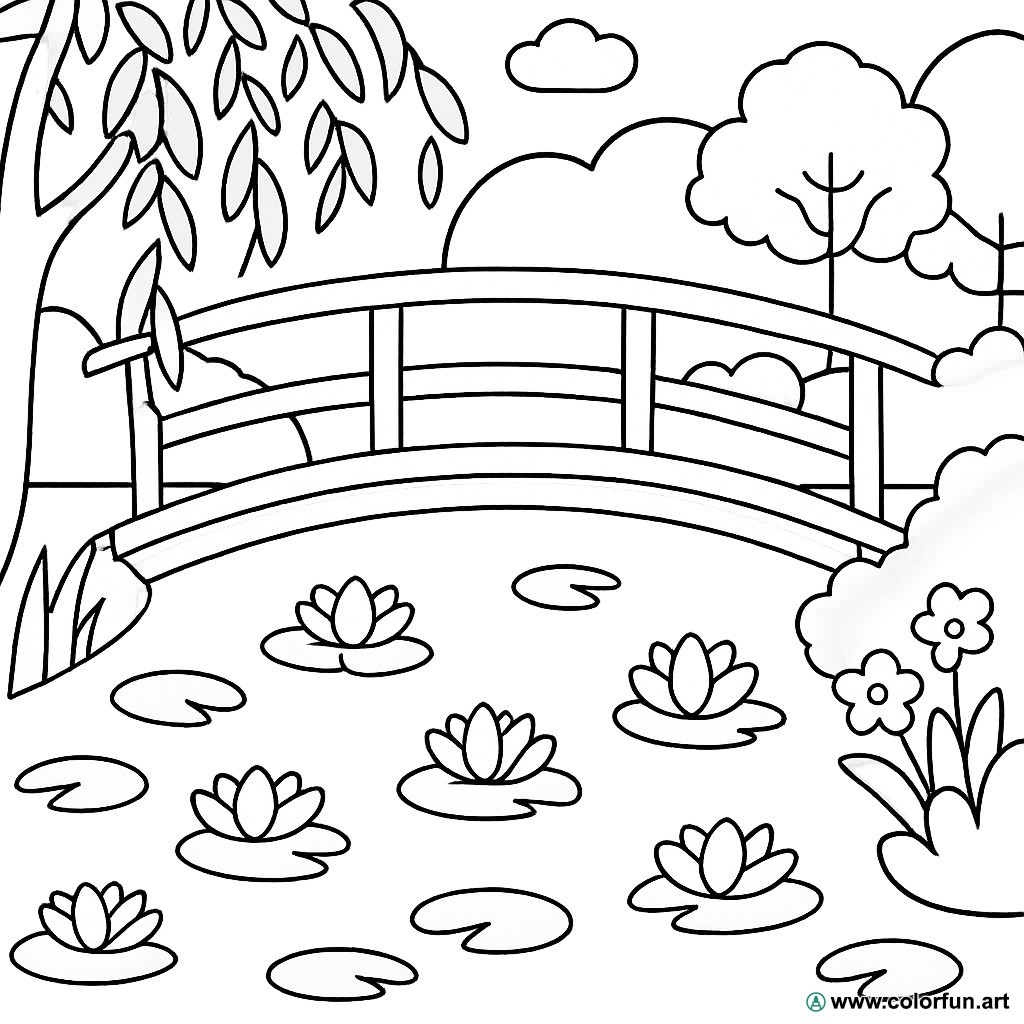 Coloriage inspiré par le jardin japonais de Claude Monet à Télécharger ...