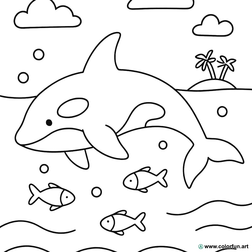 Coloriage d'une orque dans l'océan à Télécharger ou à Imprimer gratuitement