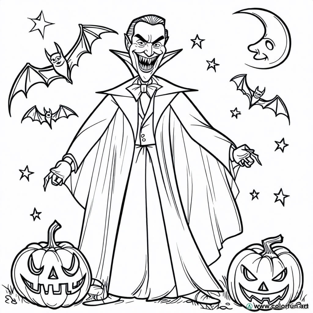 Coloriage facile d'Halloween avec un vampire à Télécharger ou à ...