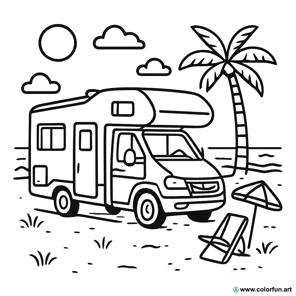 Coloriage d'un camping-car à la plage à Télécharger ou à Imprimer ...