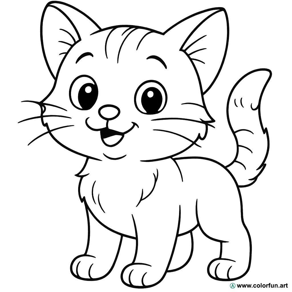 Coloriage d'un chaton mignon à Télécharger ou à Imprimer gratuitement
