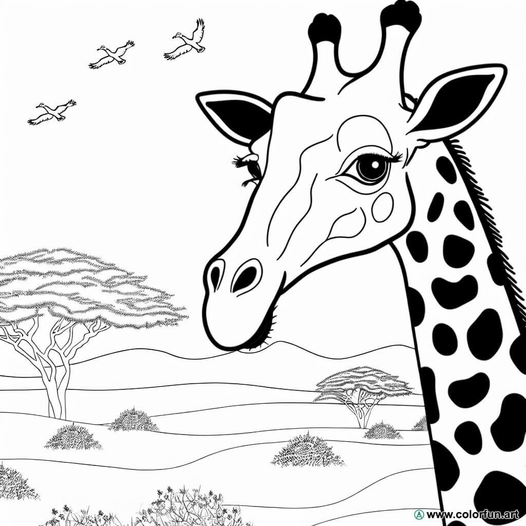 Coloriage d'une girafe sauvage à Télécharger ou à Imprimer gratuitement