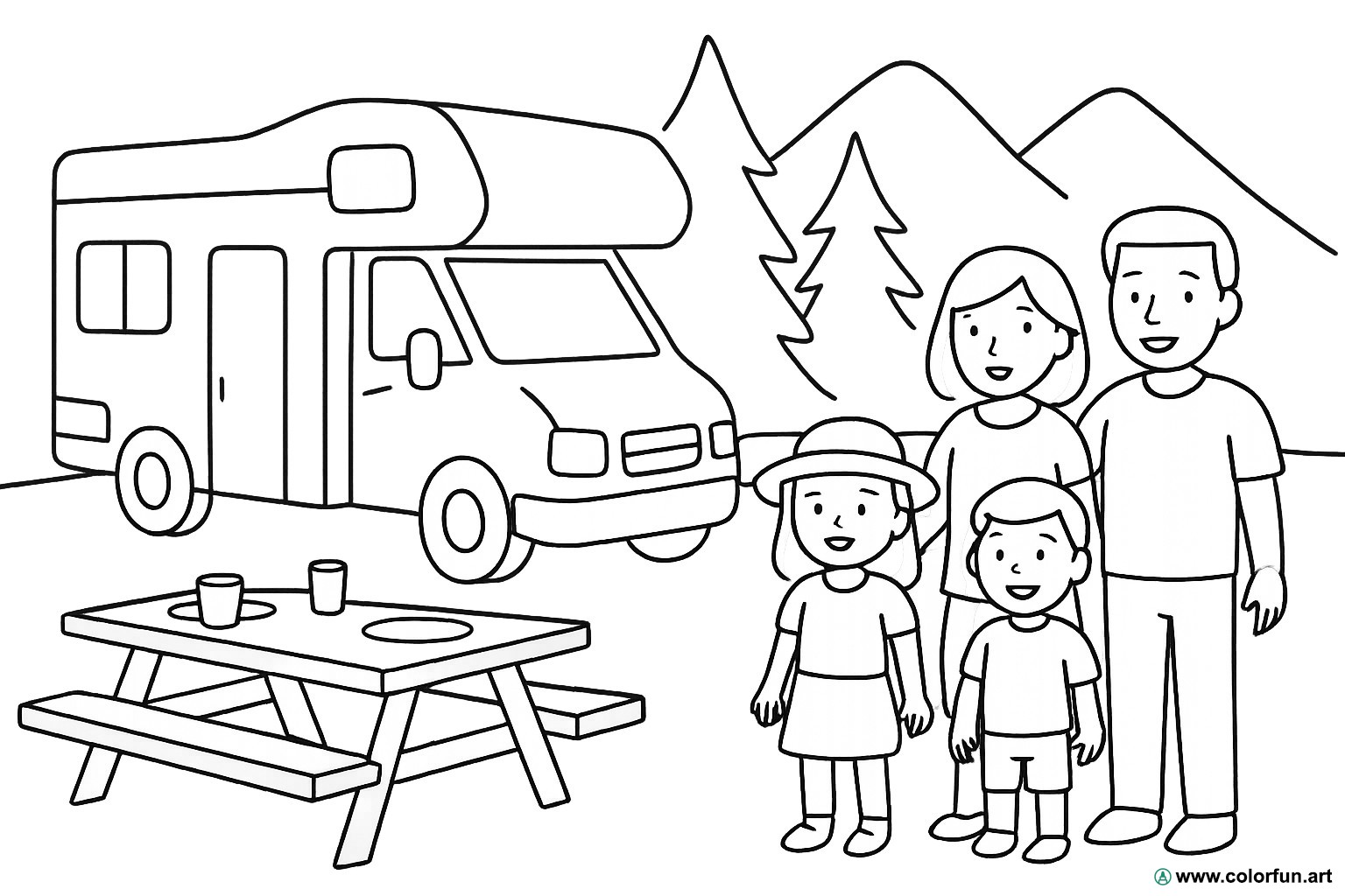 Coloriage d'un camping-car en famille à Télécharger ou à Imprimer ...