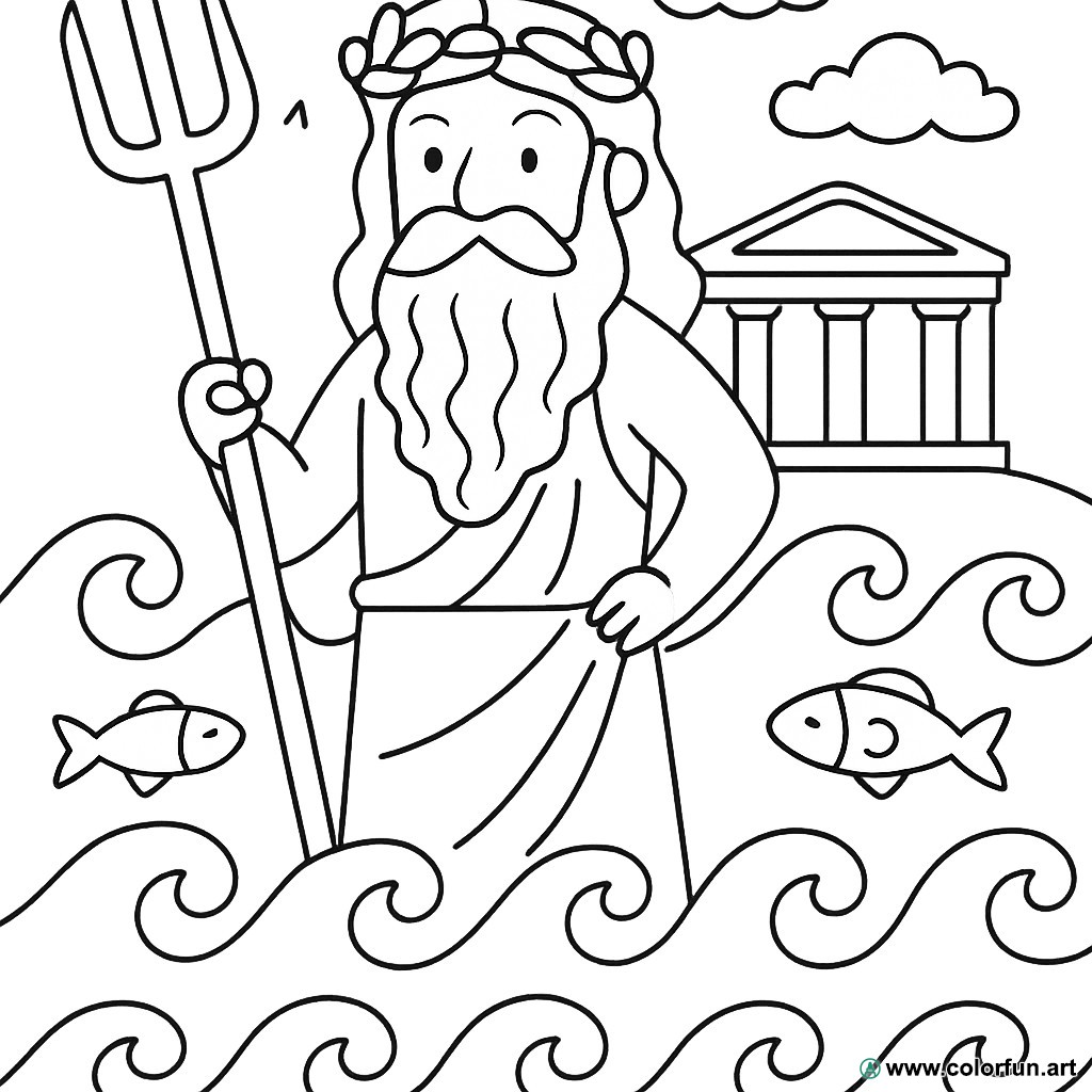Coloriage du dieu grec Poséidon à Télécharger ou à Imprimer gratuitement