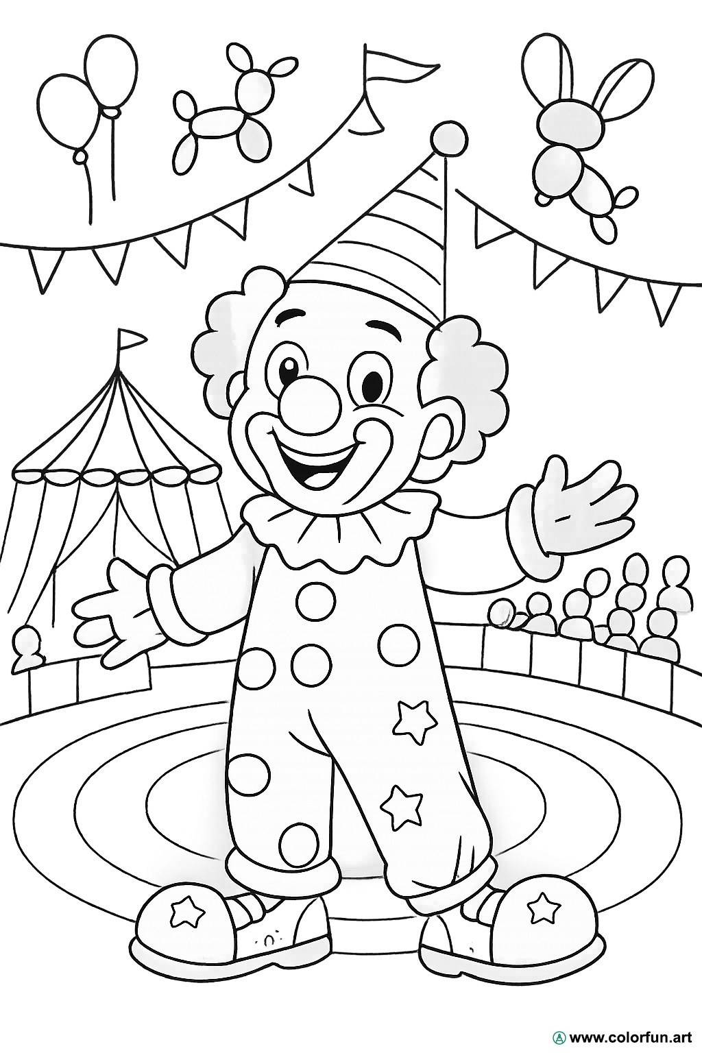 Coloriage de clown au cirque à Télécharger ou à Imprimer gratuitement
