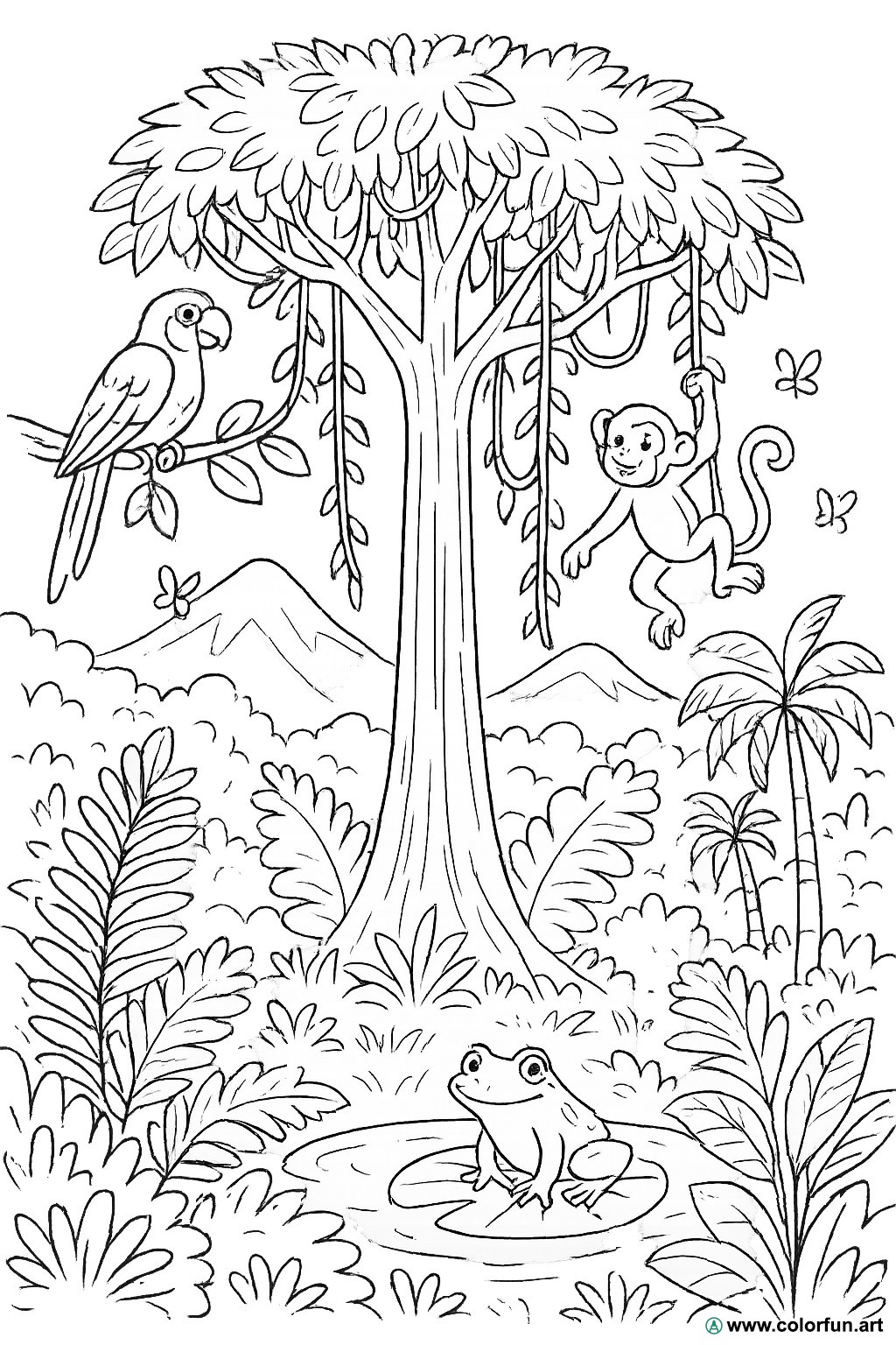 Coloriage de la forêt tropicale à Télécharger ou à Imprimer gratuitement