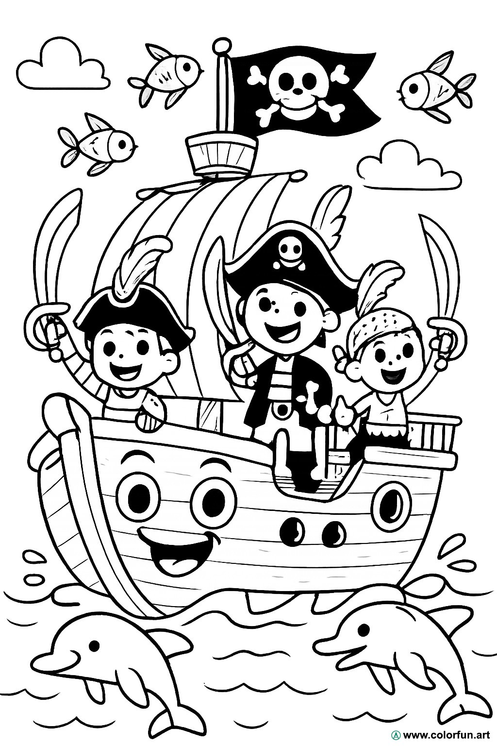 Coloriage d'un bateau pirate rigolo à Télécharger ou à Imprimer ...