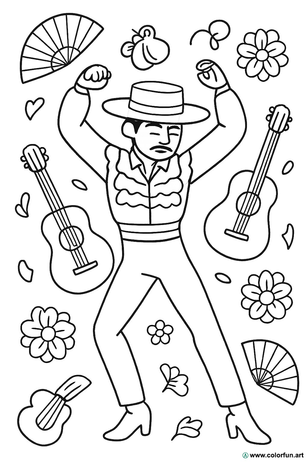 Coloriage du flamenco en Espagne à Télécharger ou à Imprimer gratuitement