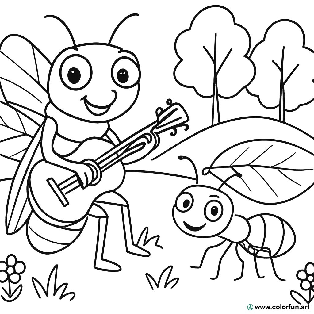 Coloriage de la cigale et la fourmi classique à Télécharger ou à ...