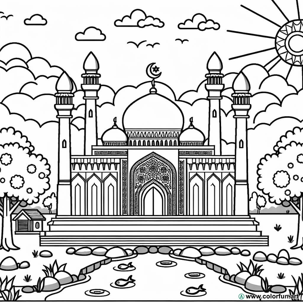 Coloriage d'une mosquée islamique à Télécharger ou à Imprimer gratuitement