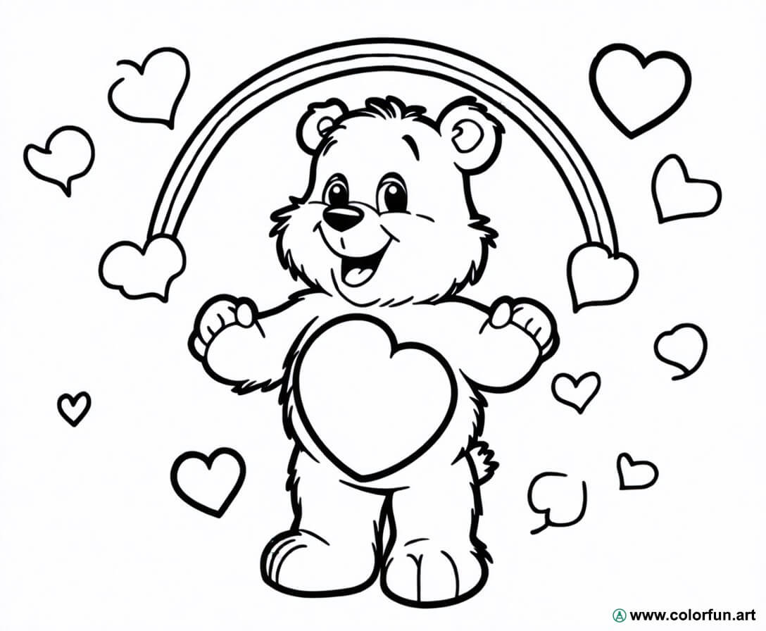 Coloriage de Bisounours avec des cœurs à Télécharger ou à Imprimer ...