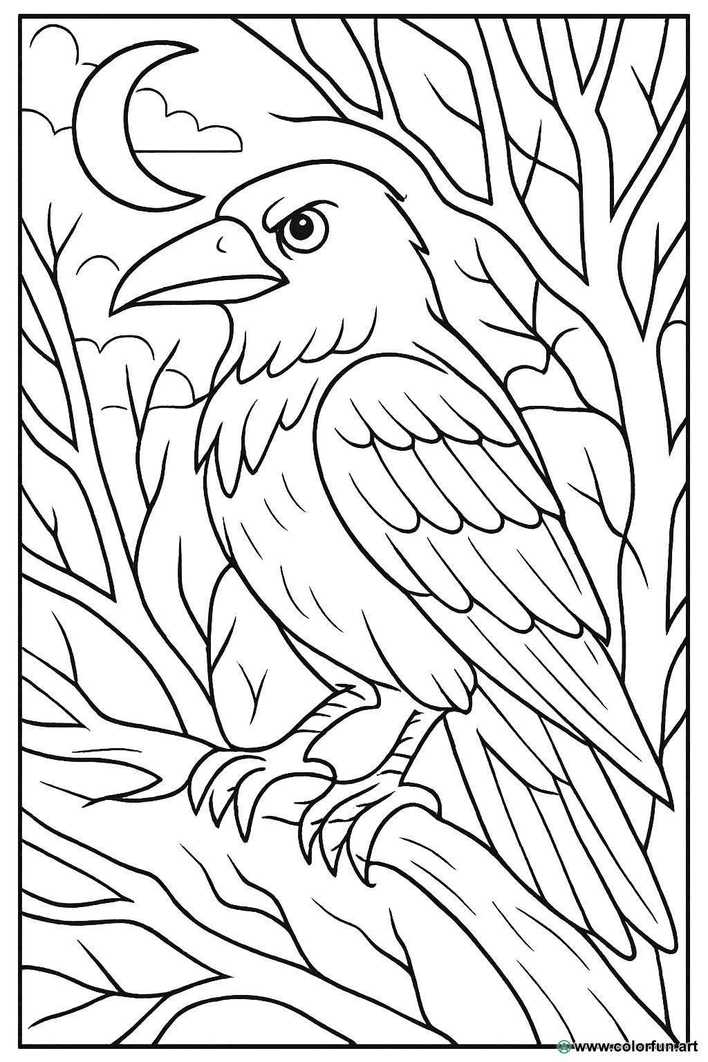 Coloriage d'un corbeau mystérieux à Télécharger ou à Imprimer gratuitement