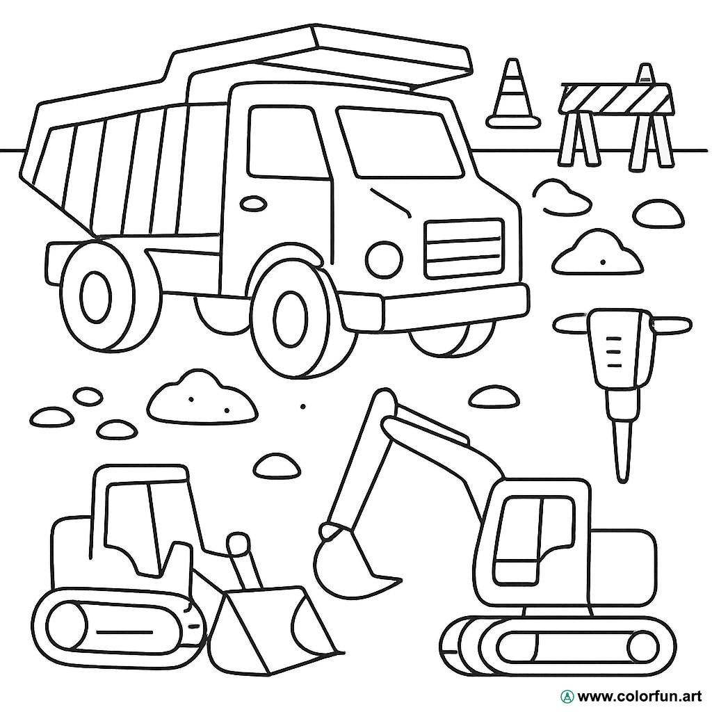Coloriage d'engin de chantier pour la construction à Télécharger ou à ...
