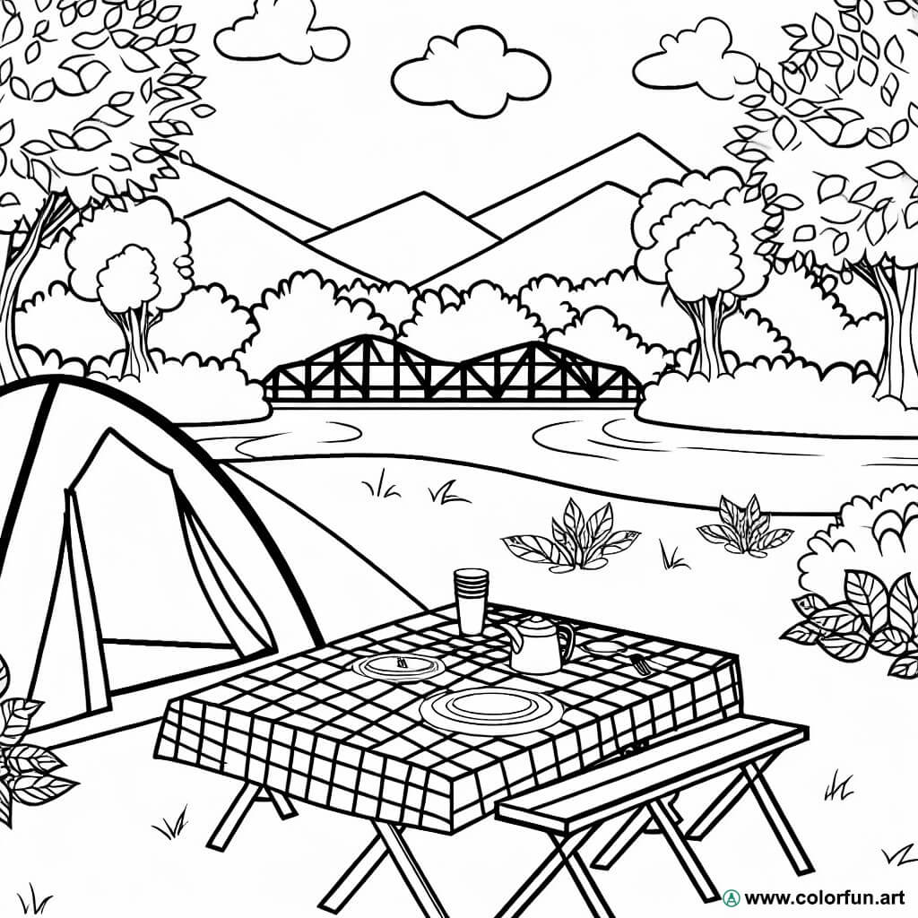 Coloriage nature en camping à Télécharger ou à Imprimer gratuitement