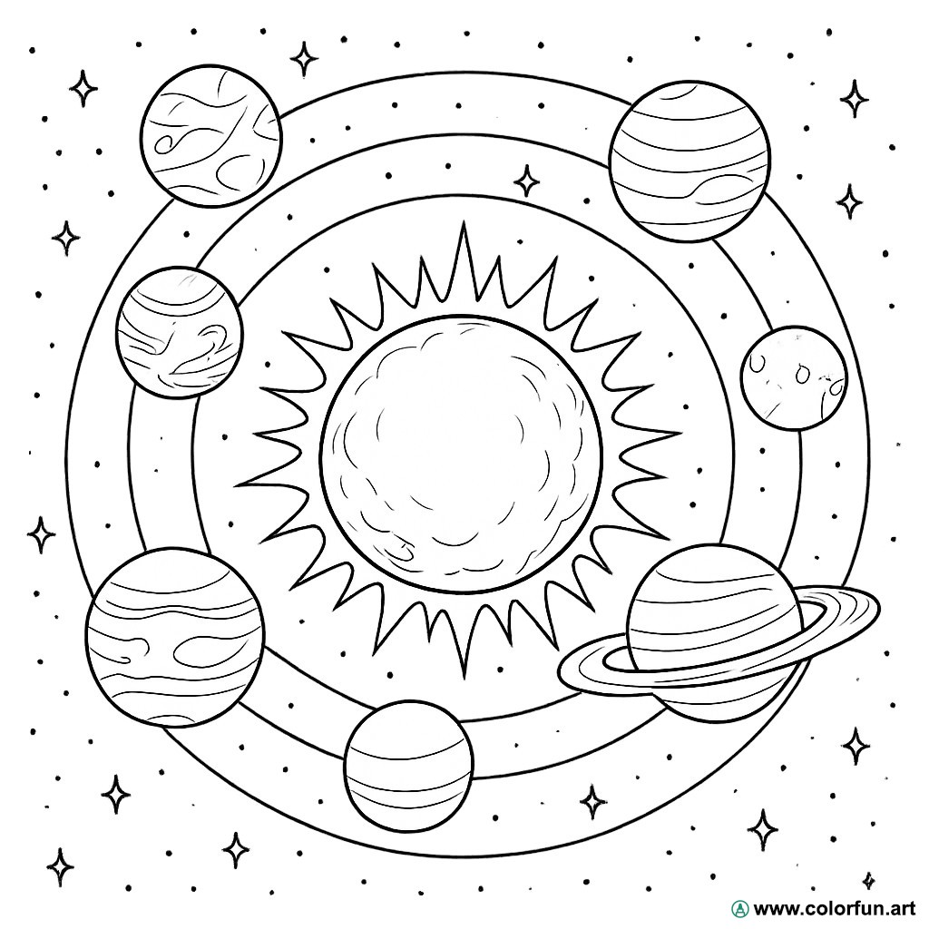 Coloriage du système solaire avec les planètes à Télécharger ou à ...
