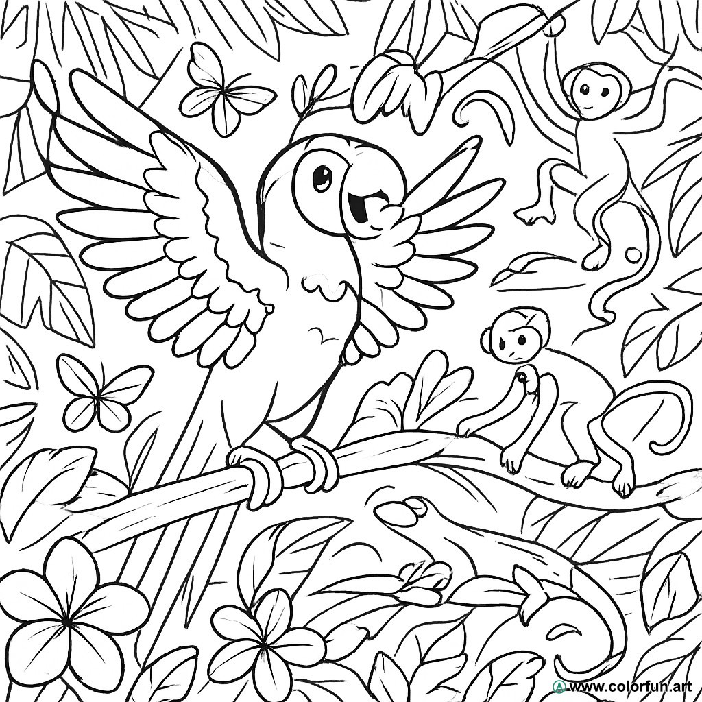 Coloriage d'animaux de la forêt tropicale à Télécharger ou à Imprimer ...