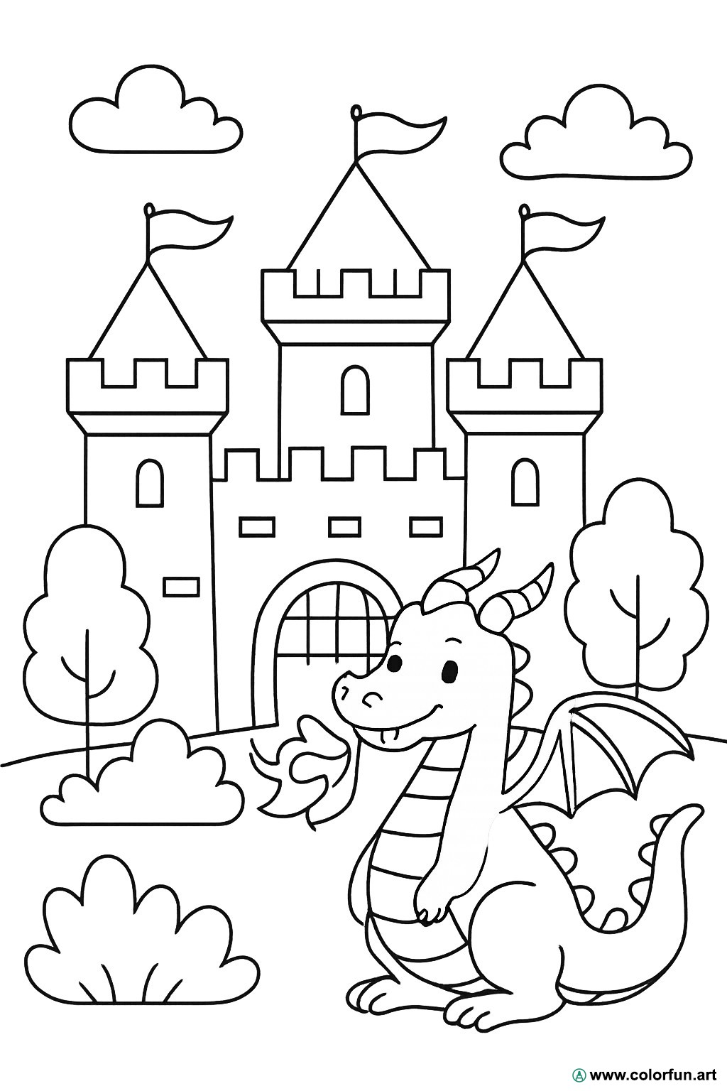 Coloriage du château fort avec un dragon à Télécharger ou à Imprimer ...