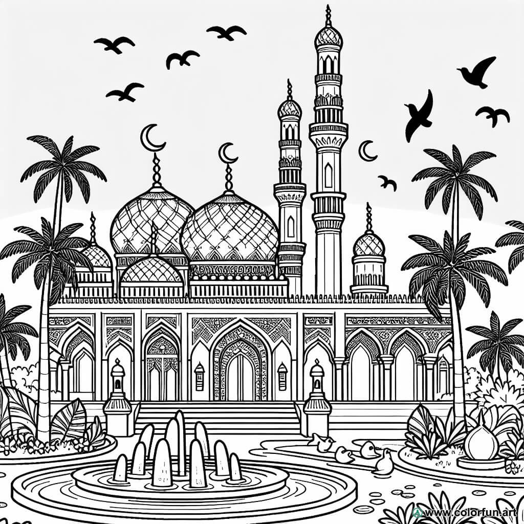 Coloriage d'une mosquée arabe à Télécharger ou à Imprimer gratuitement